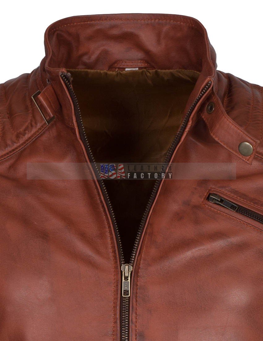 Men Padded Vintage Biker Leather Jacket - USA Leather Factory