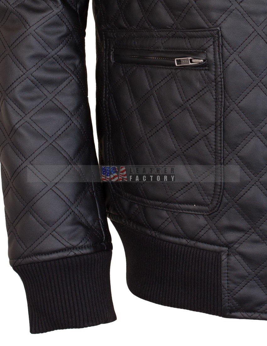 Casual Quilted Leather Jacket | Men Faux Square Grid Quilted jacket