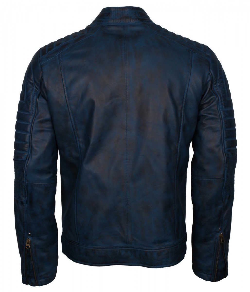 Blue Cafe Racer Jacket - Men's Blue Motorcycle Leather Jacket | USA ...