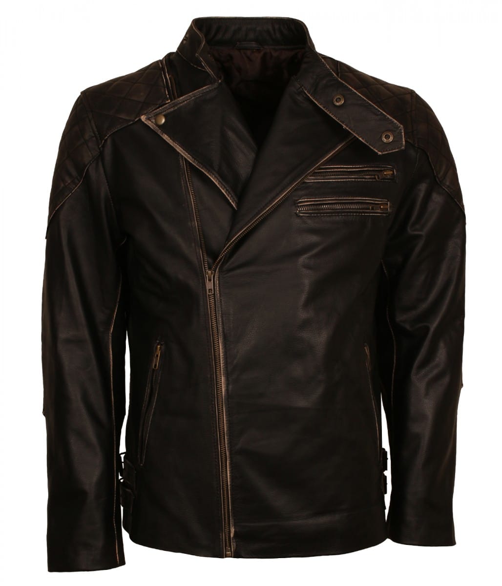 Vintage Skull Leather Jacket | Men's Skull Black Motorcycle Leather Jacket