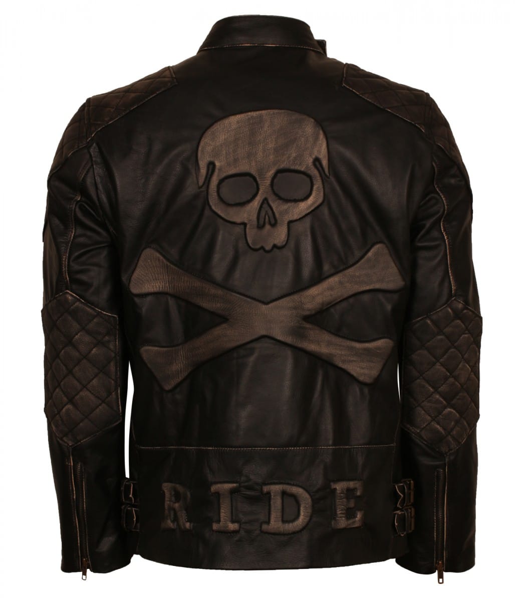 Vintage Skull Leather Jacket | Men's Skull Black Motorcycle Leather Jacket