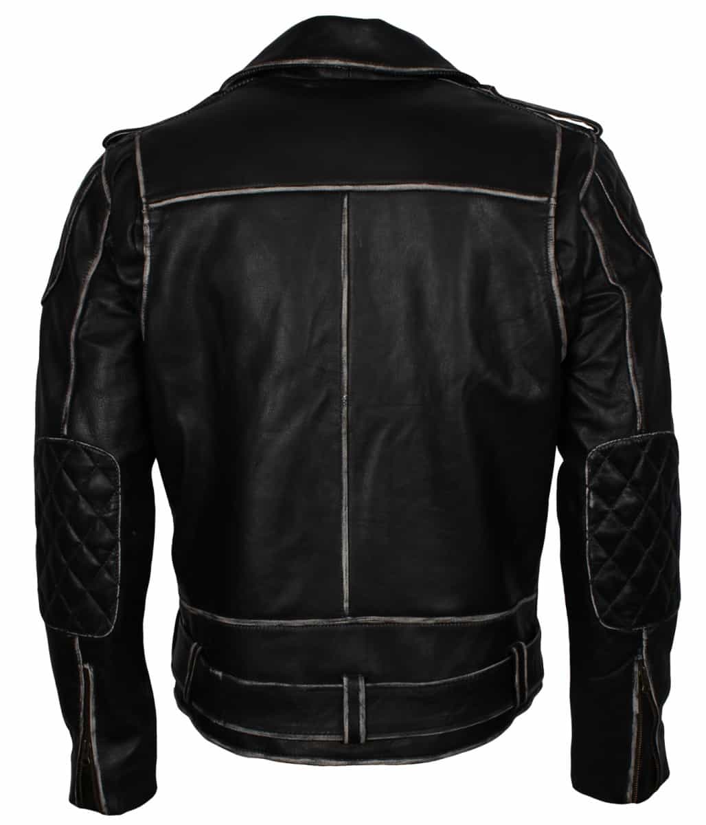 Distressed Leather Jacket | Men's Black Distressed Quilted Leather Jacket