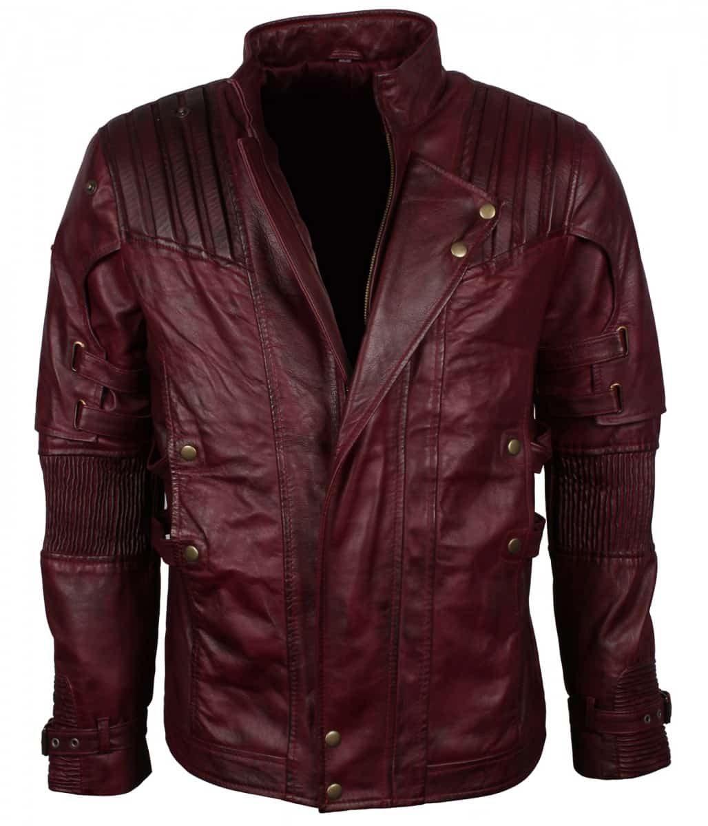 Maroon Lord Star Waxed Biker Leather Jacket - USA Leather Factory