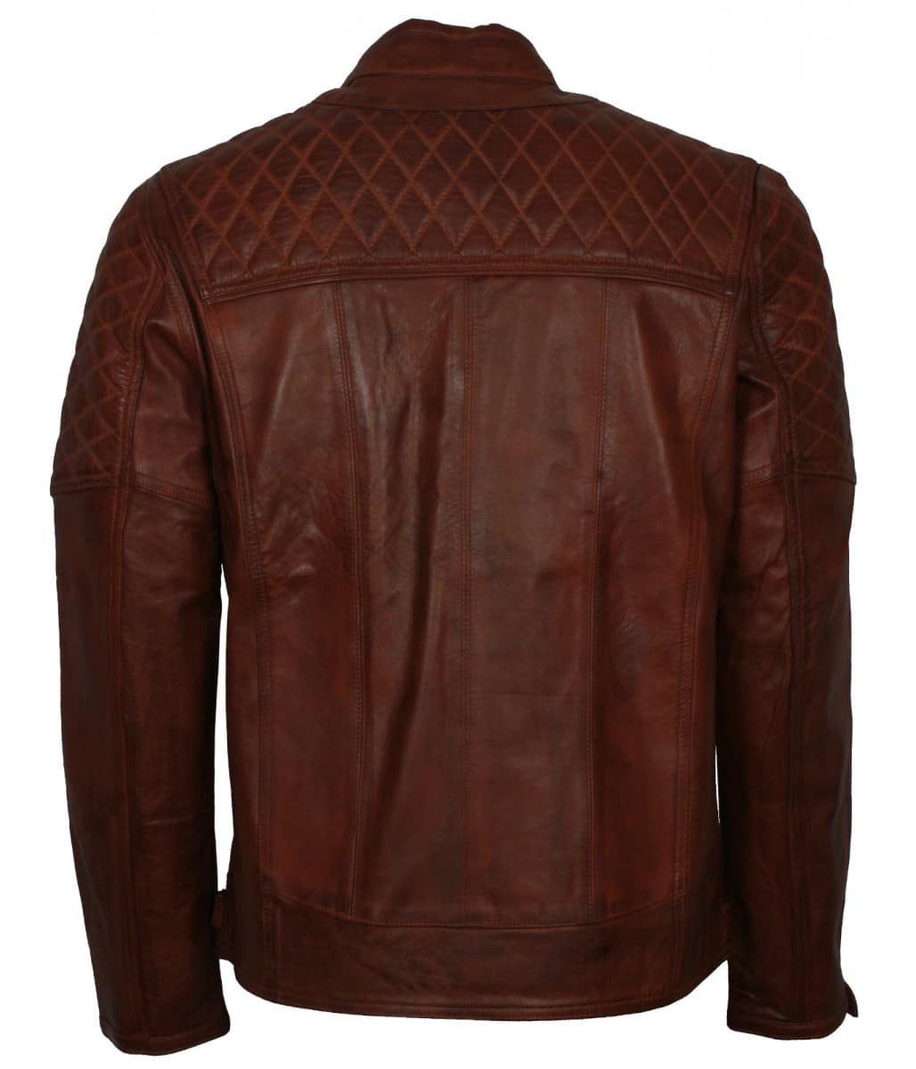 Diamond Quilted Brown Leather Jacket - USA Leather Factory