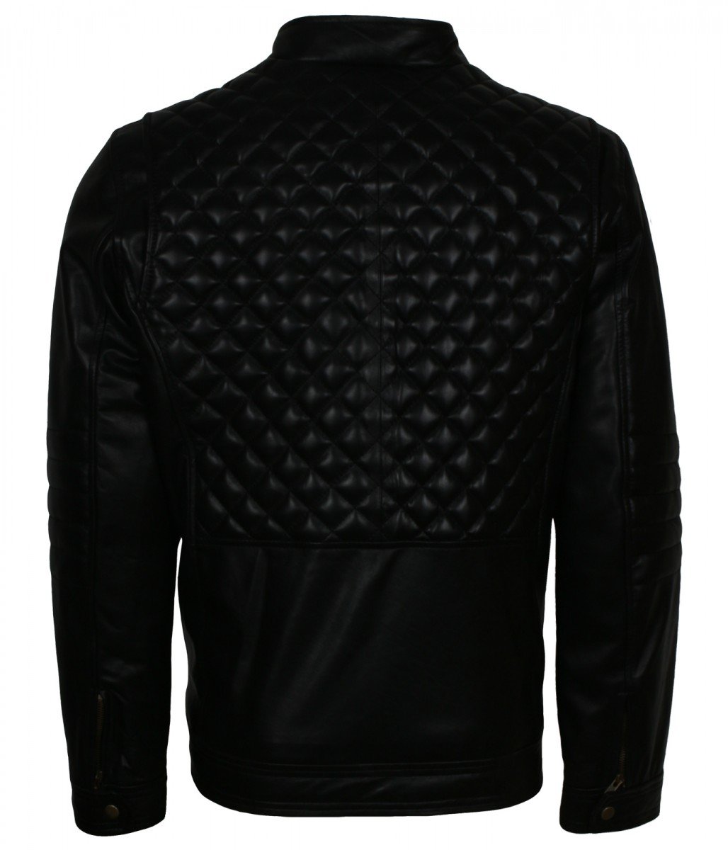 Diamond Quilted Black Real Leather Jacket - USA Leather Factory