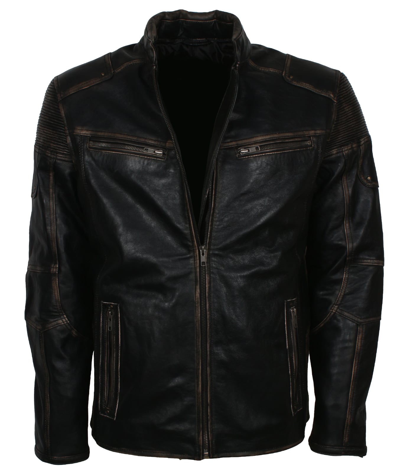 Men Distressed Black Vintage Biker Leather Jacket