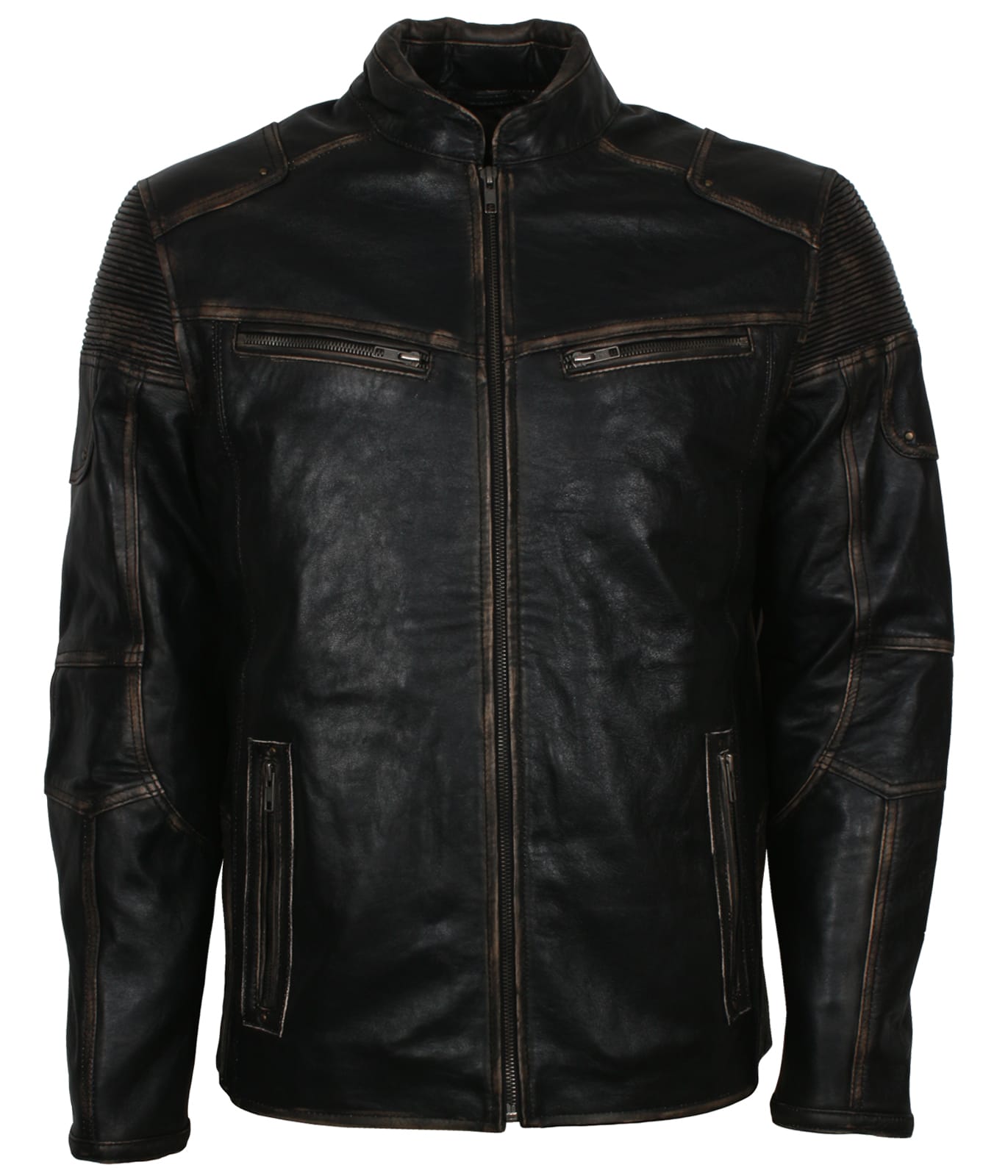Men Distressed Black Vintage Biker Leather Jacket