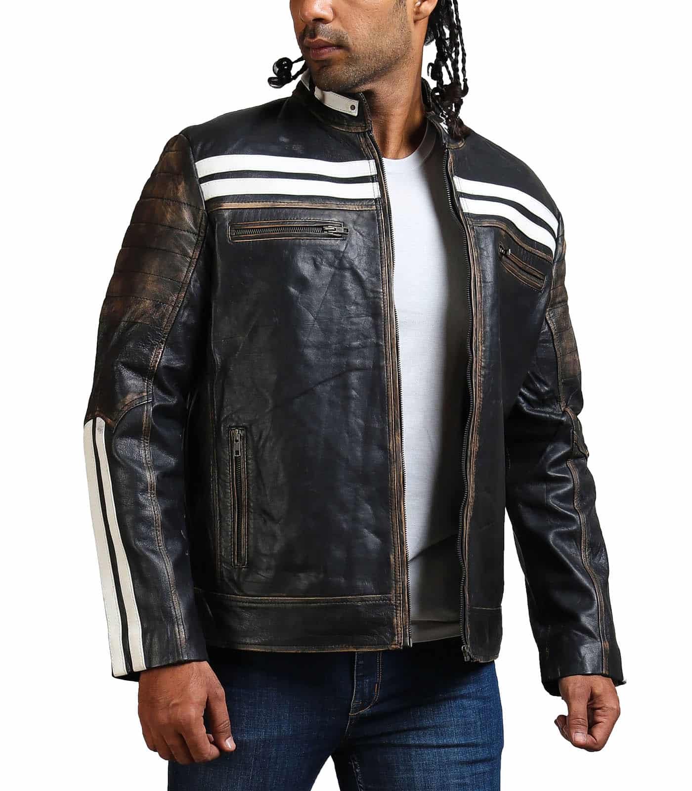 Buy Designer Distressed Black Leather Jacket for Men | USA Leather Factory