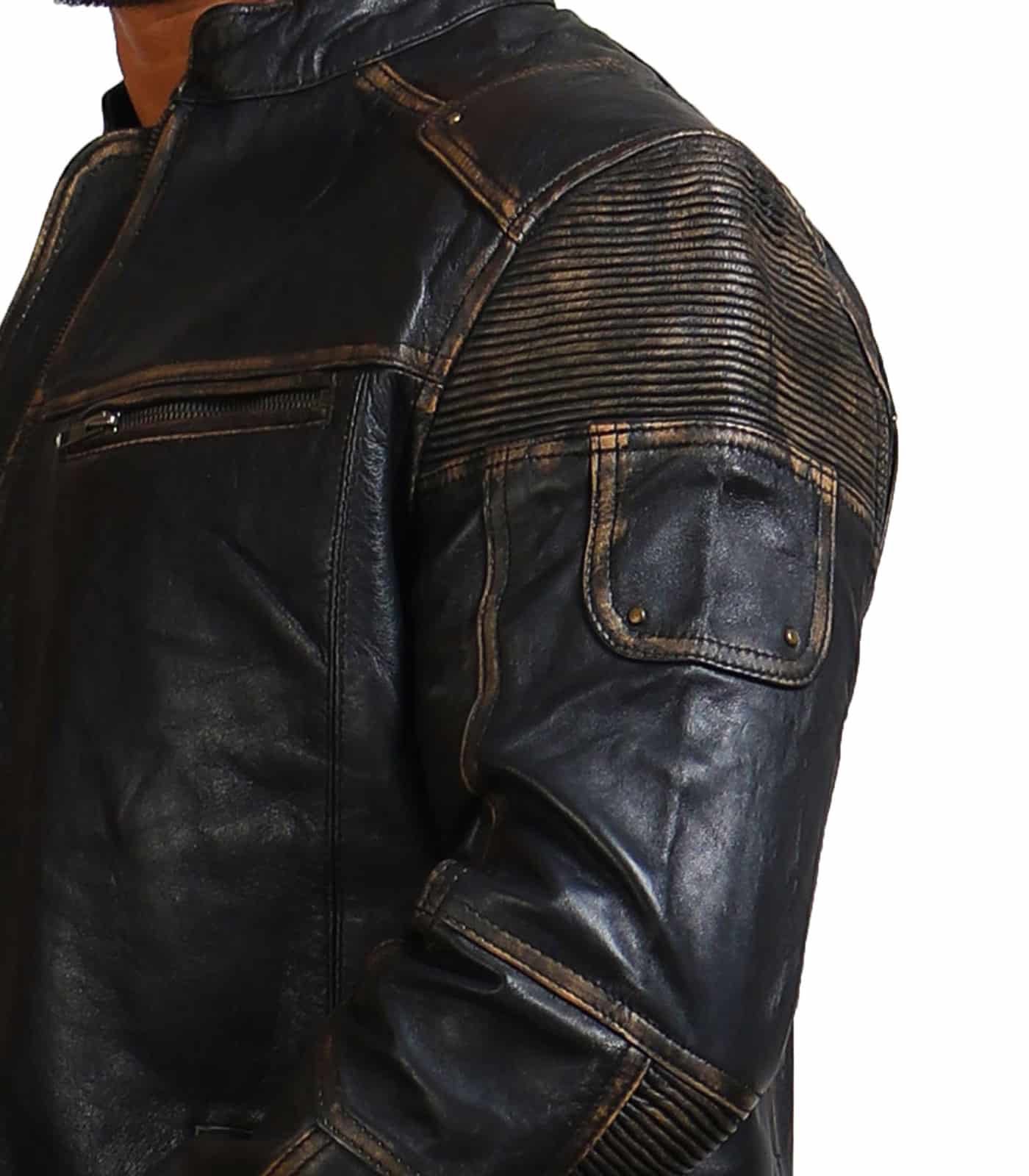Black Biker Distressed Leather Vintage Jacket | USA Leather Factory