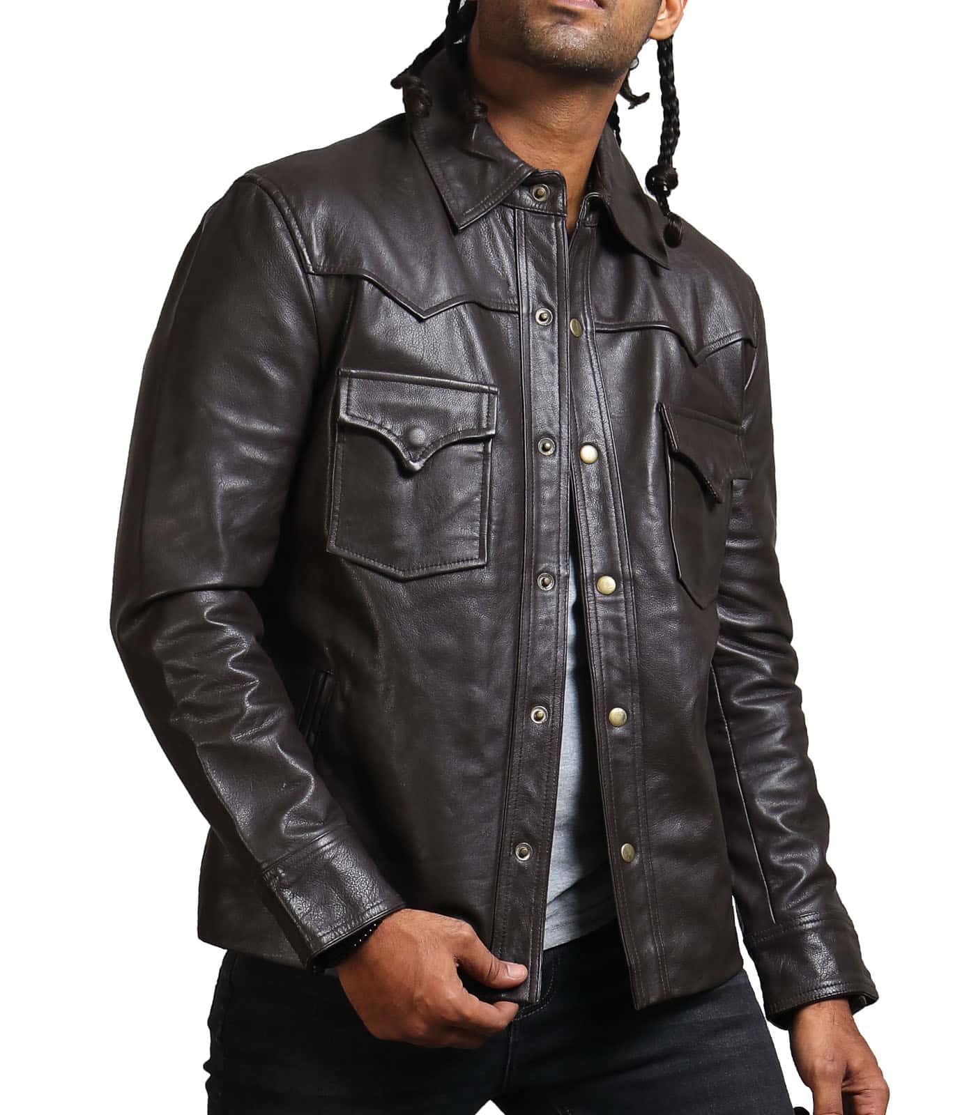 Flap Pocket Choco Brown Leather Jacket - USA Leather Factory