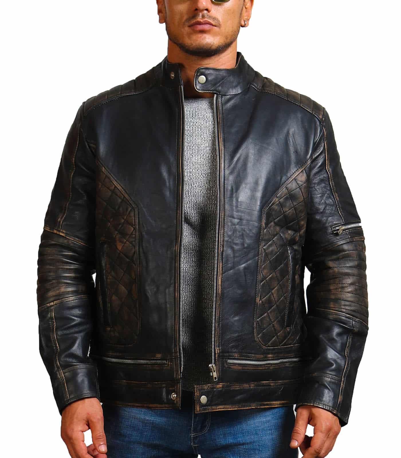 Skull Black Zipper Biker Jacket | USA Leather Factory