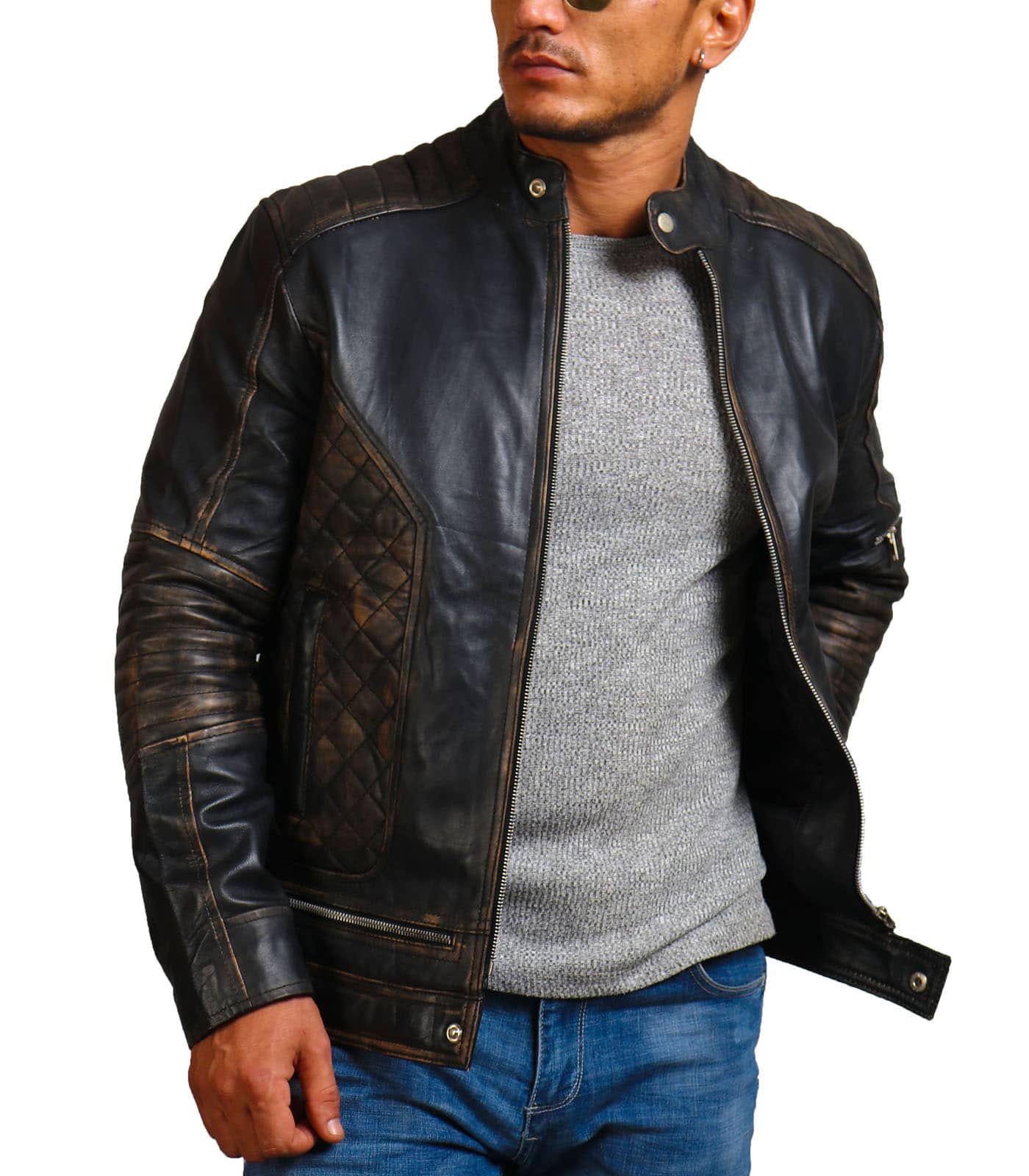 Skull Black Zipper Biker Jacket | USA Leather Factory