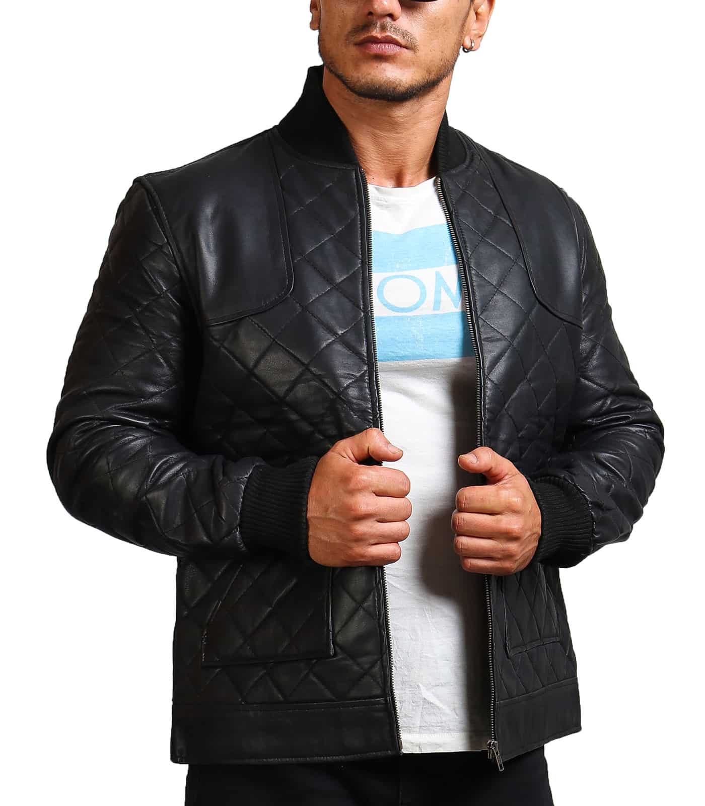 David Quilted Black Leather Jacket - USA Leather Factory