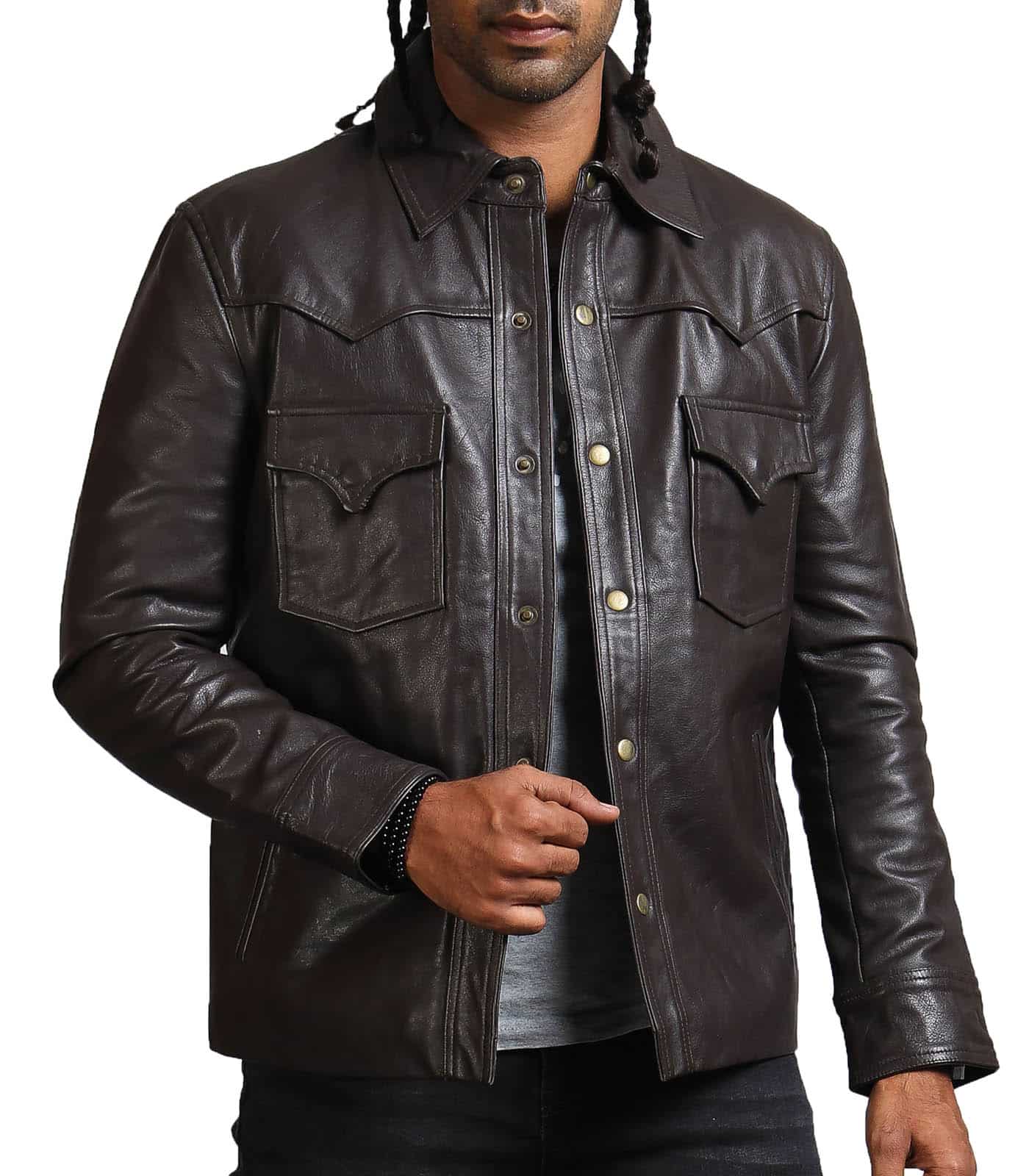 Flap Pocket Choco Brown Leather Jacket - USA Leather Factory