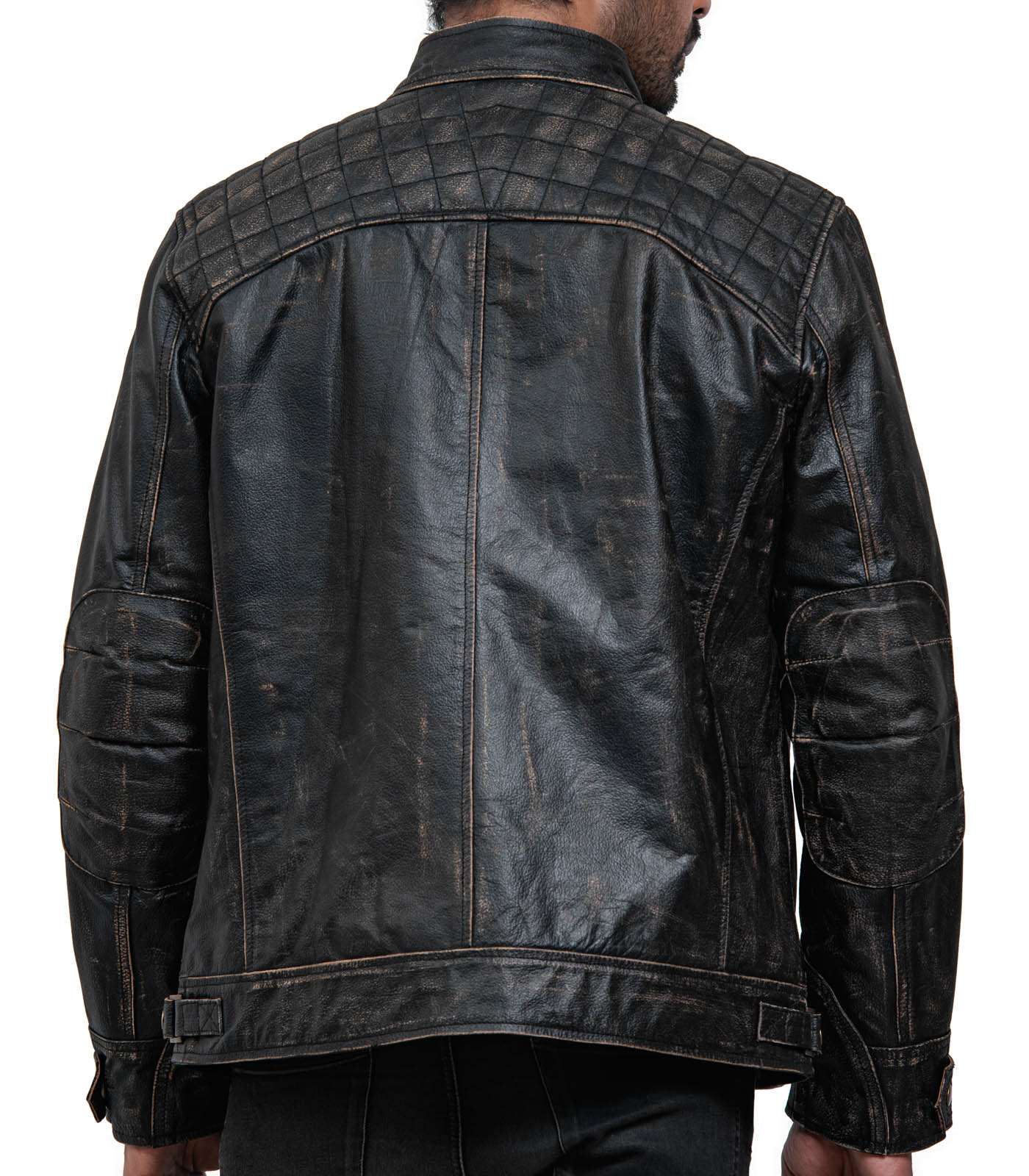 Men Distressed Black Leather Biker Jacket | USA Leather Factory