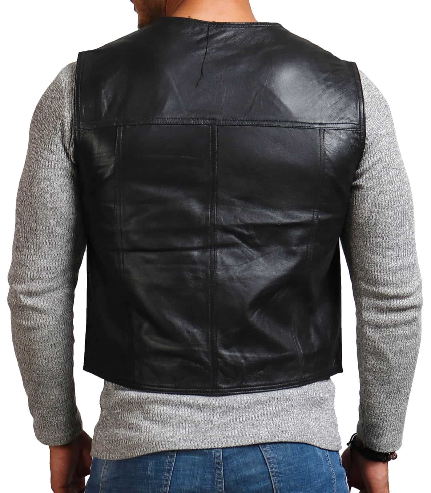 Mens Black Biker Cowhide Leather Vest - USA Leather Factory
