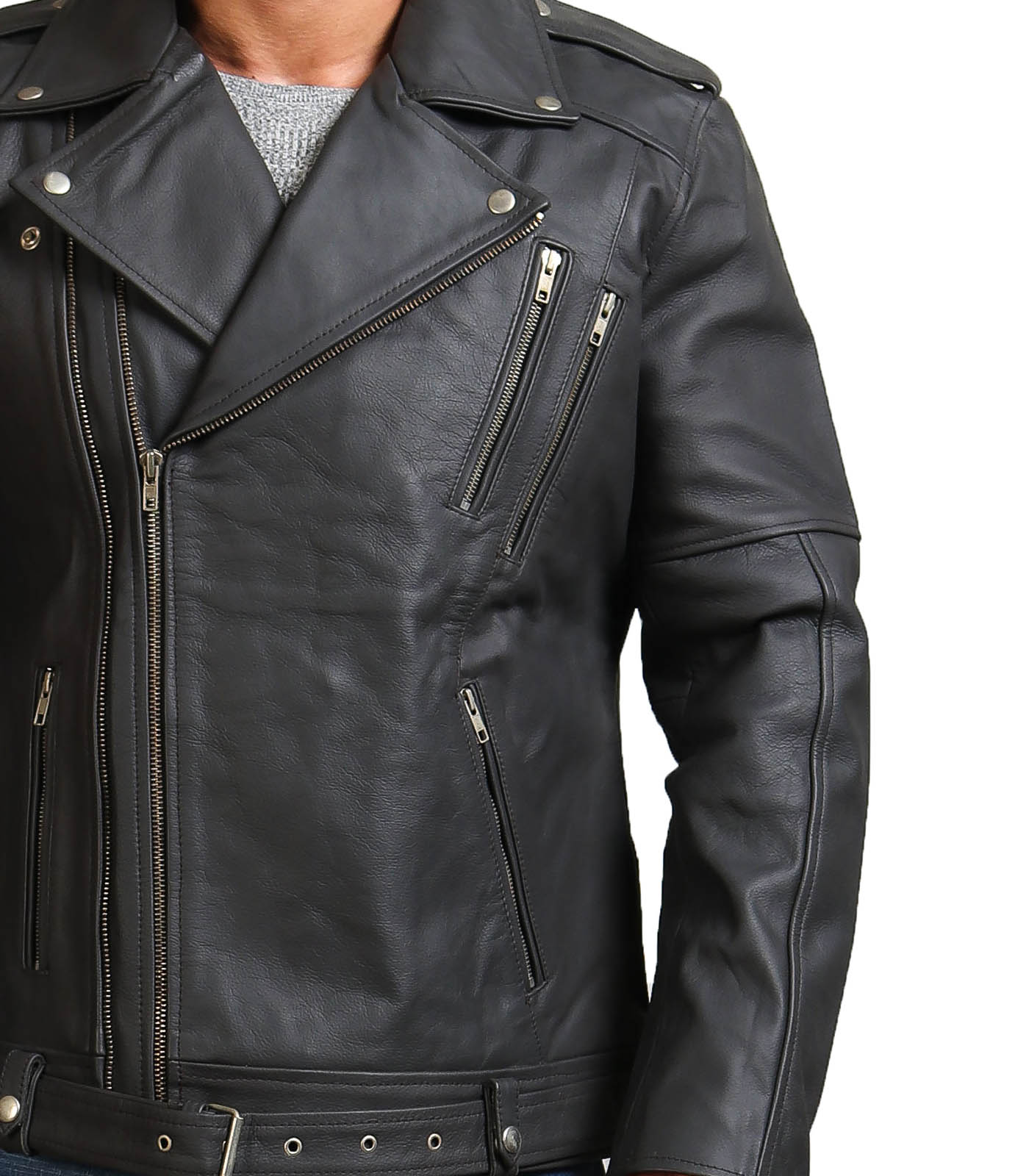 Buy Grey Brando Leather Jacket for Men | USA Leather Factory