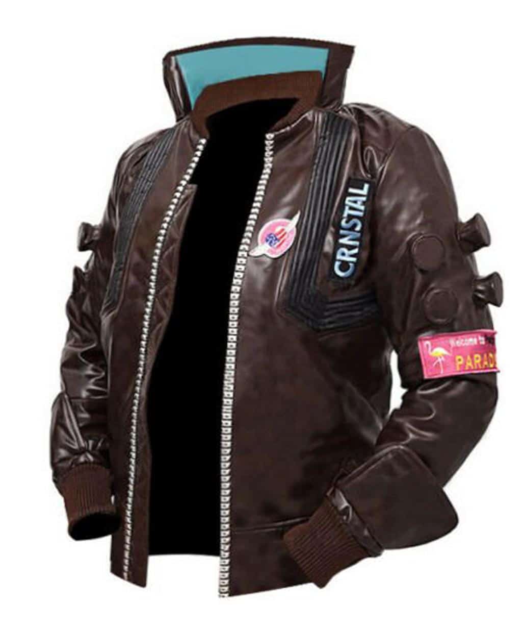 Cyberpunk 2077 Mens Brown Bomber Leather Jacket - USA Leather Factory