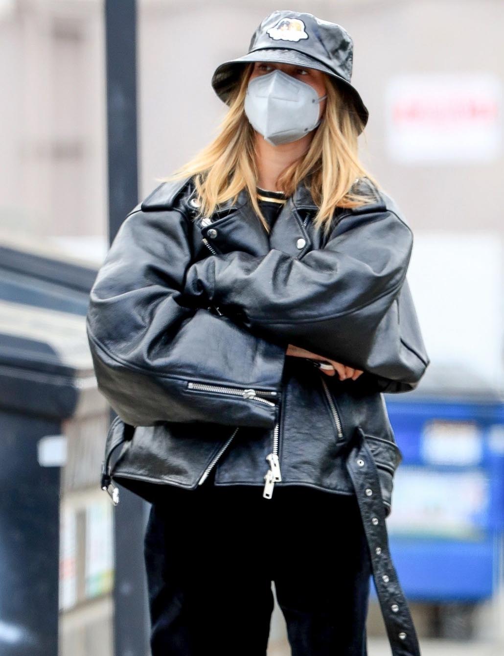 Black Biker Hailey Bieber Leather Jacket - USA Leather Factory