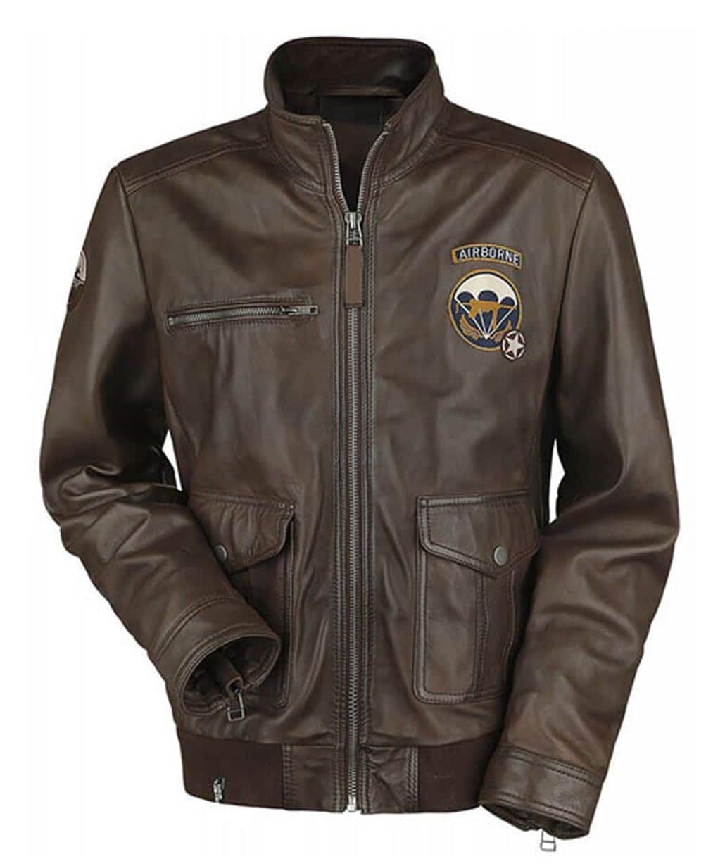 Mens Brown Call of Duty WWII Airborne Leather Jacket - USA Leather Factory
