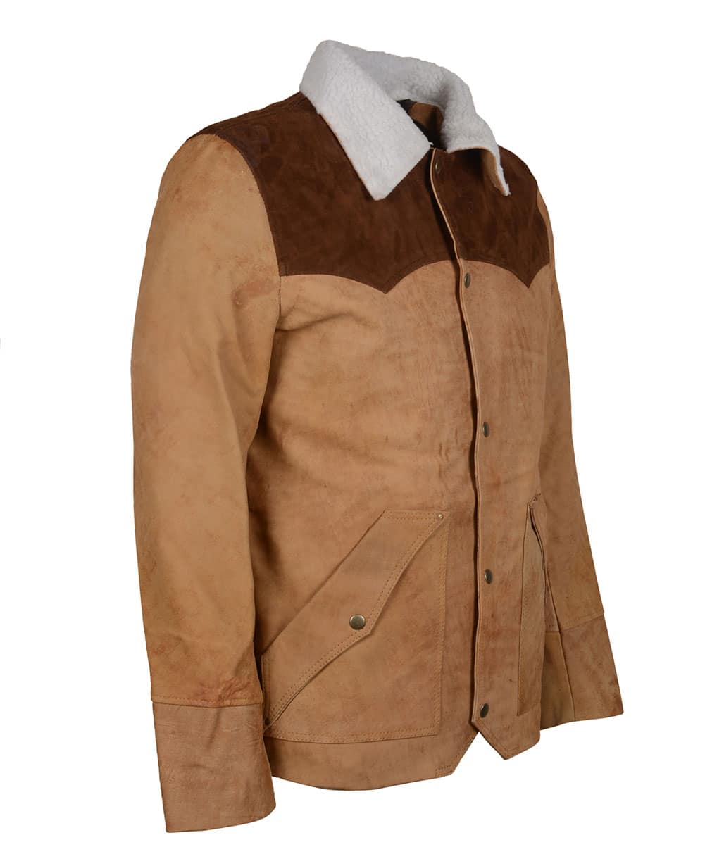 Yellowstone John Dutton Shearling Collar Leather Jacket