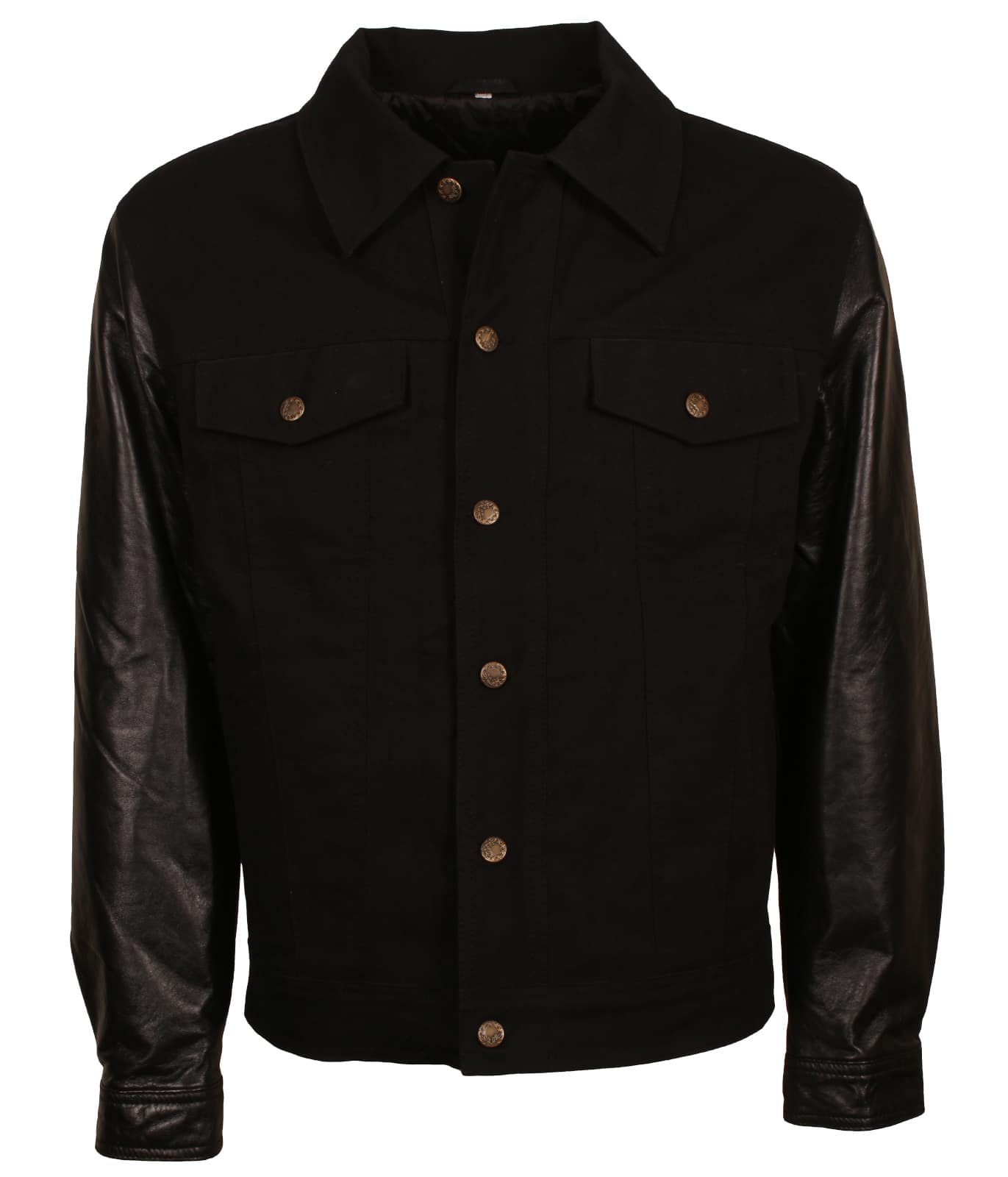 David Black Denim Leather Sleeves Varsity Jacket - USA Leather Factory
