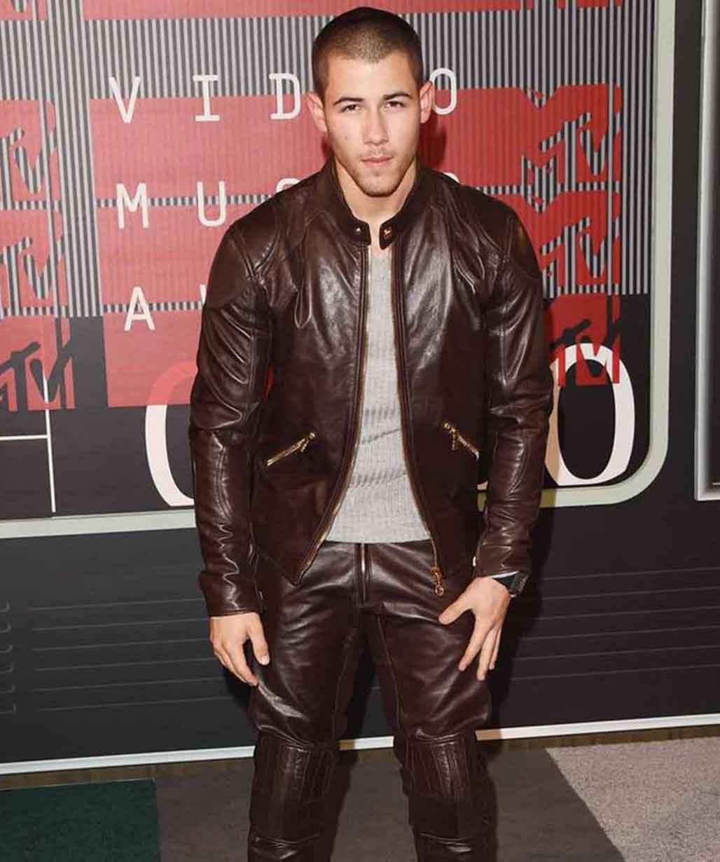 Nick Jonas Brown Leather Jacket - USA Leather Factory
