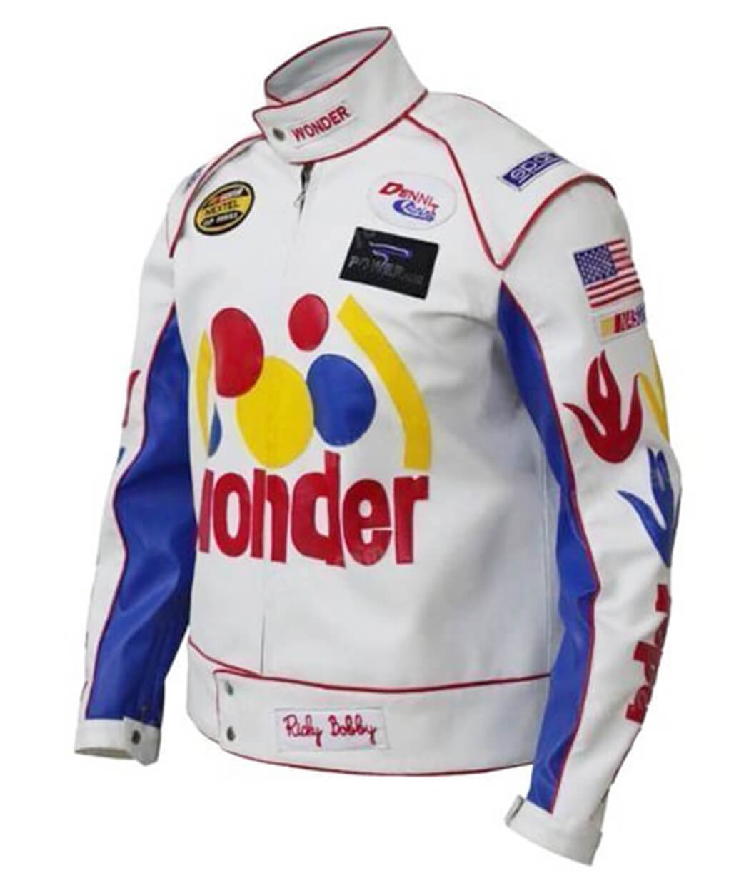 Talladega Nights Ricky Bobby Wonder White Leather Jacket