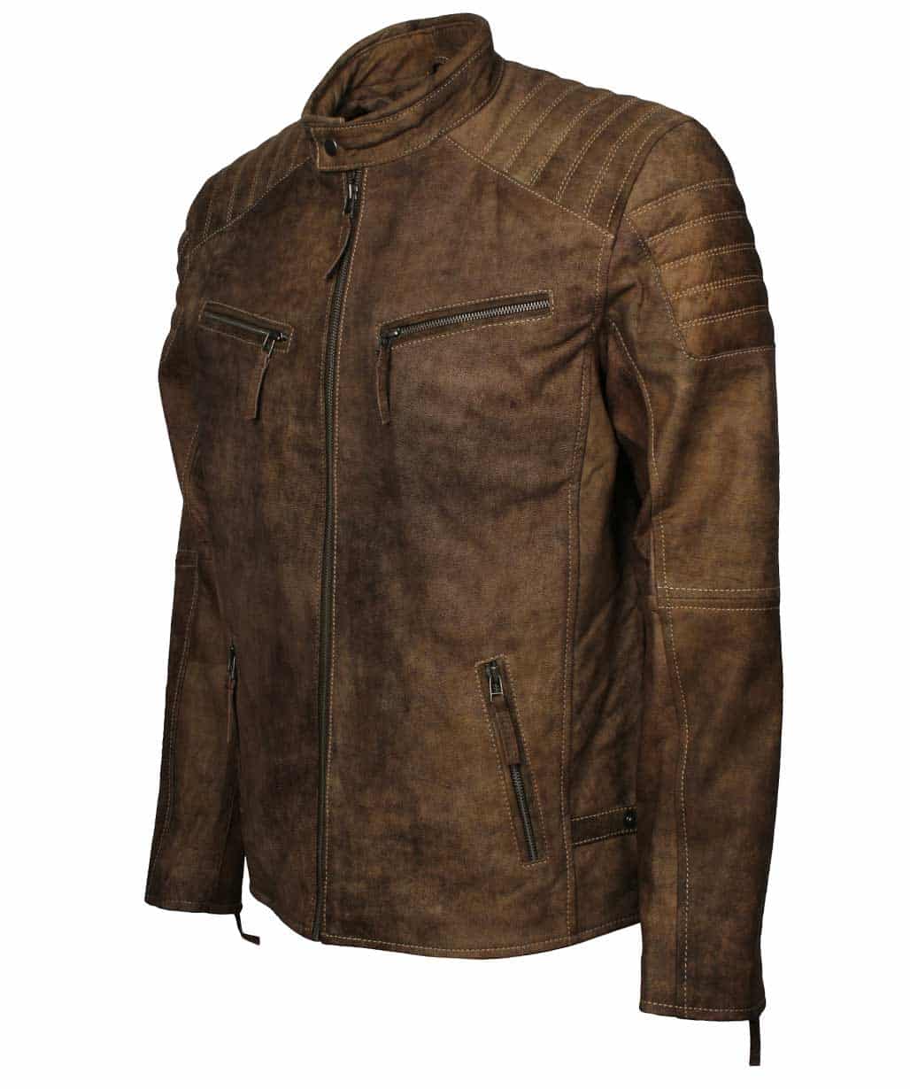 Men Cafe Racer Distressed Leather Jacket - USA Leather Factory