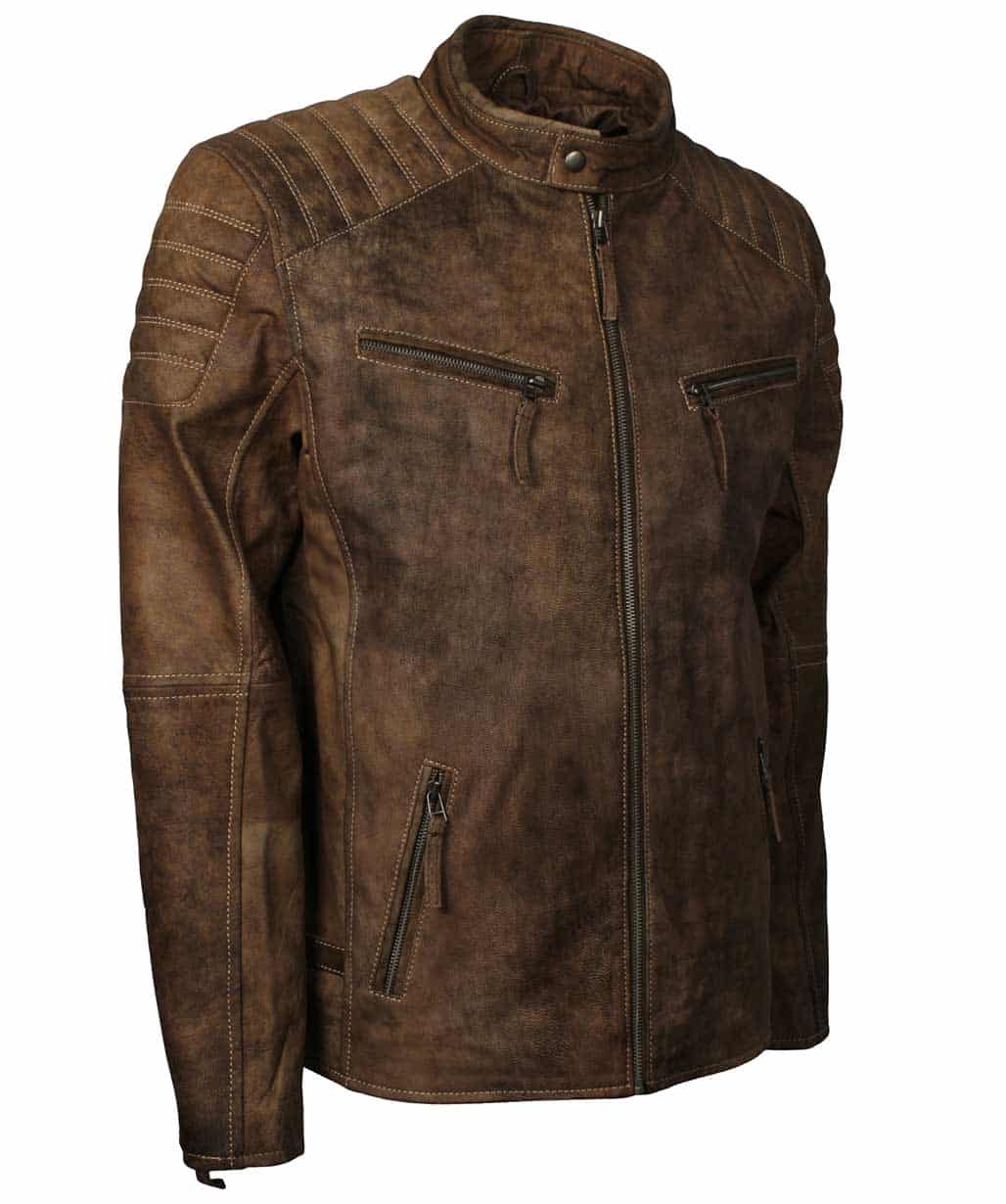 Men Cafe Racer Distressed Leather Jacket - USA Leather Factory