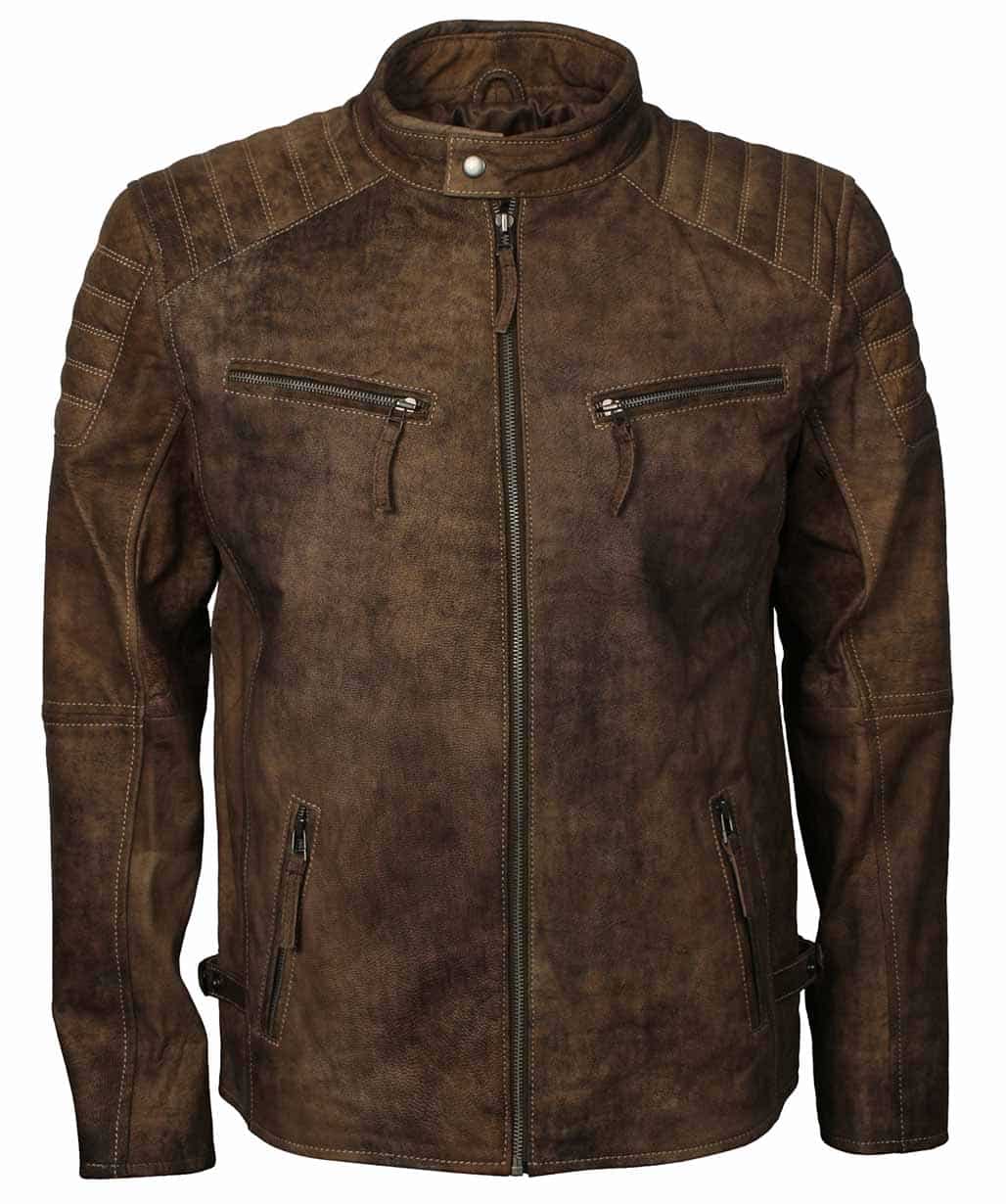 Men Cafe Racer Distressed Leather Jacket - USA Leather Factory