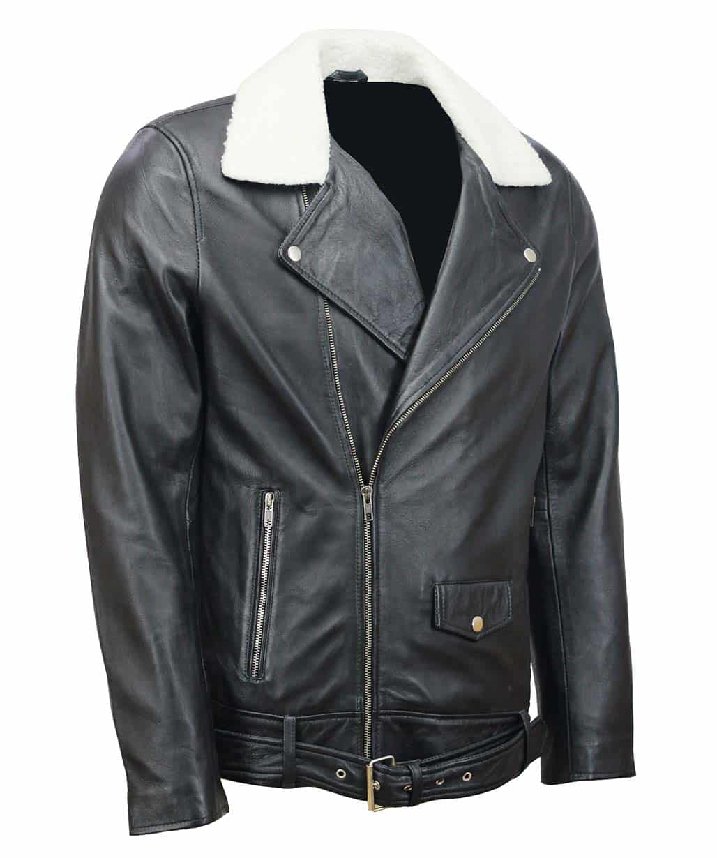 Shop Men's Black Fur Collar Leather Jacket