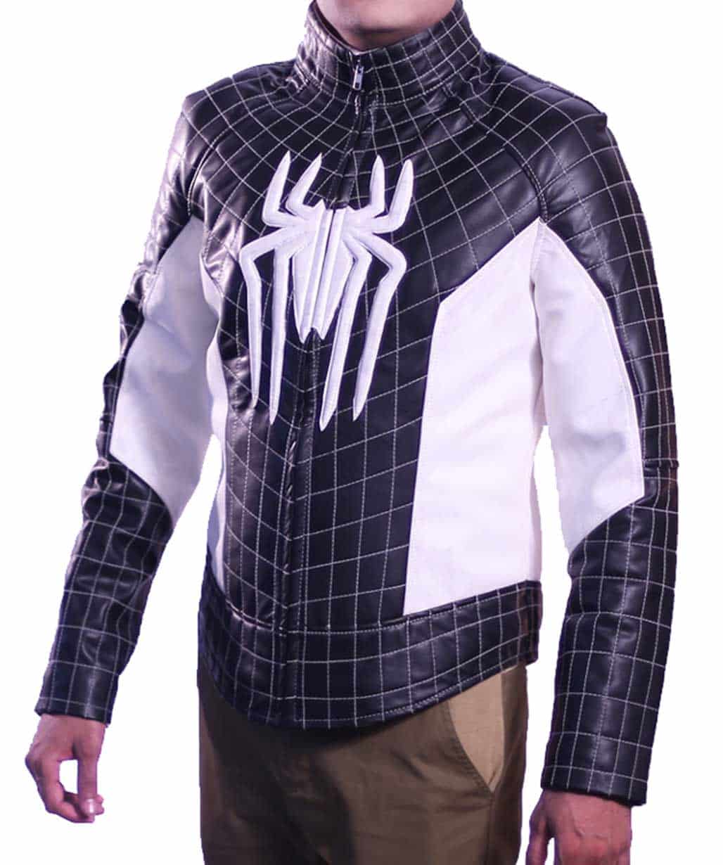 Spiderman White and Black Leather Jacket