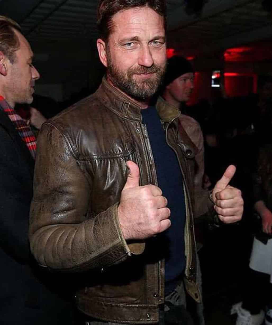 Gerard Butler Distressed Brown Leather Jacket - USA Leather Factory