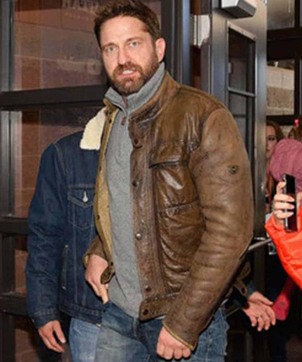 Gerard Butler Distressed Brown Leather Jacket - USA Leather Factory