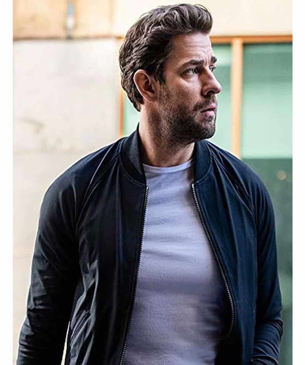 Tom Clancy Jack Ryan Black Bomber Jacket - USA Leather Factory
