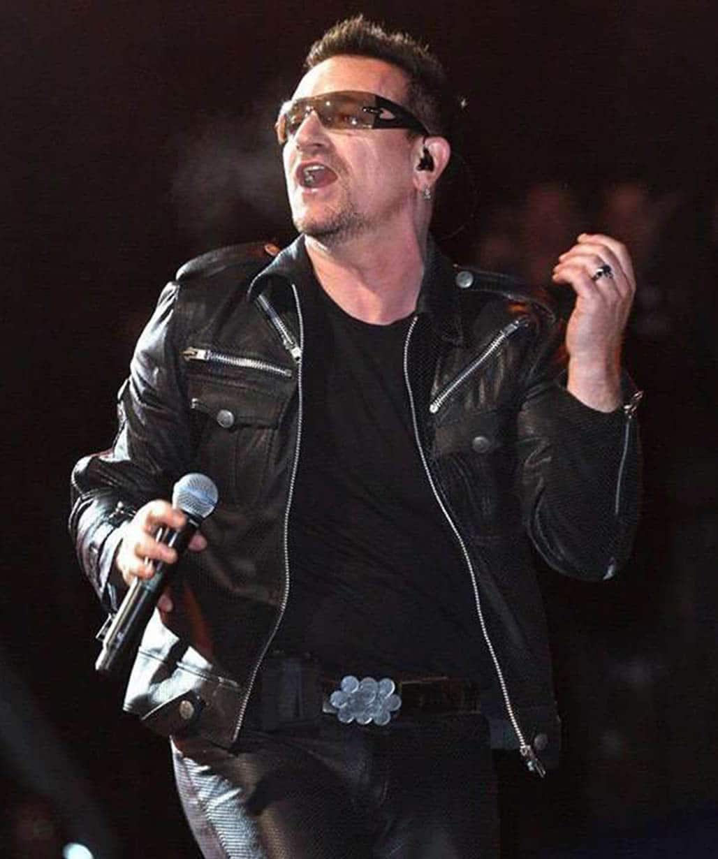 Bono Vox U2 Innocence Experience Black Leather Jacket - USA Leather Factory