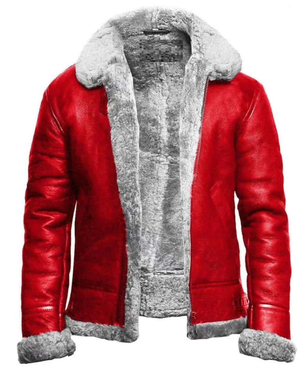 B3 Bomber Red Shearling Leather Jacket - USA Leather Factory