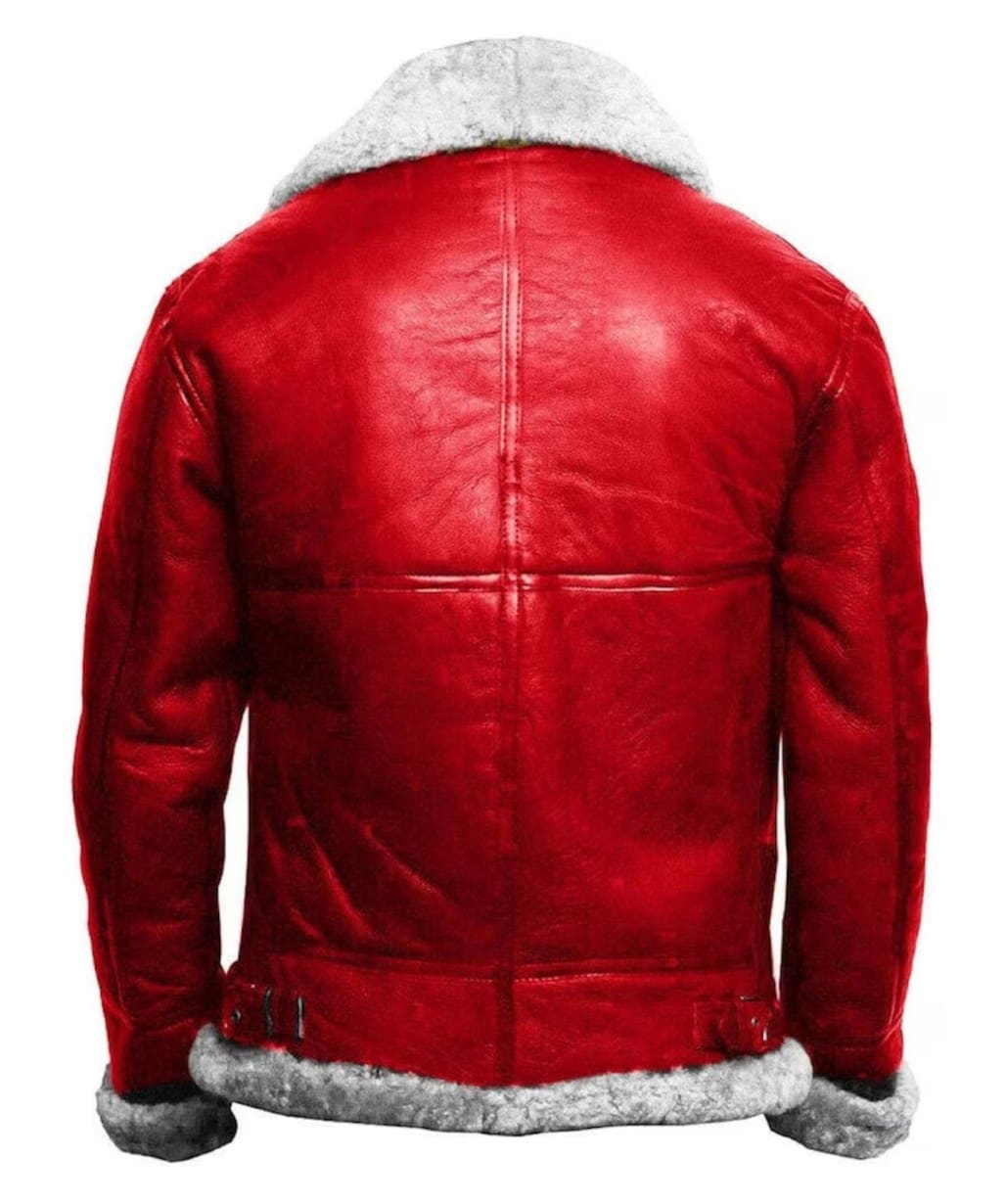 B3 Bomber Red Shearling Leather Jacket - USA Leather Factory