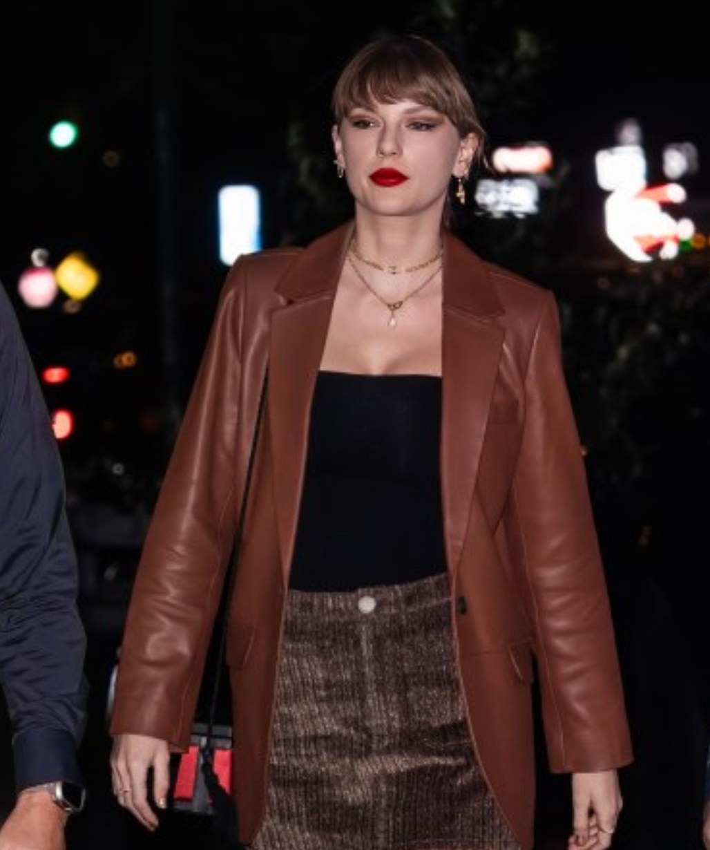 Taylor Swift Brown Leather Coat - USA Leather Factory