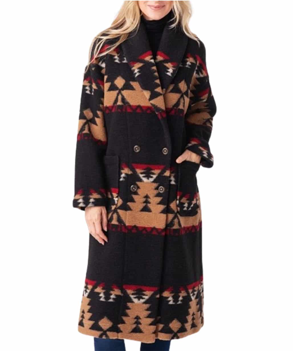 Shop Yellowstone Beth Dutton Black Printed Wool Coat