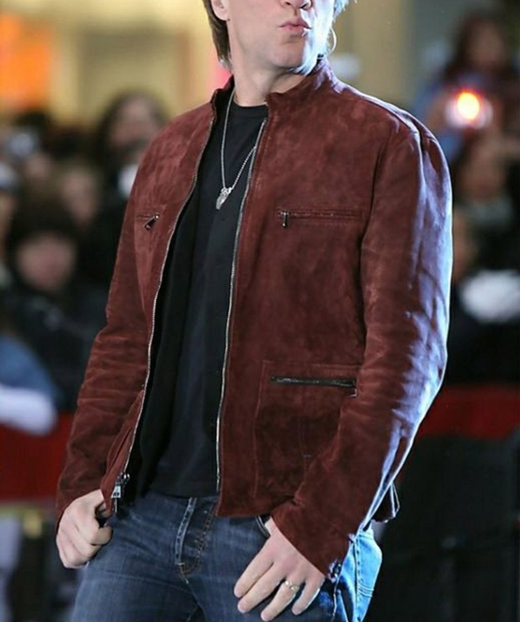 Bon Jovi Maroon Suede Leather Jacket