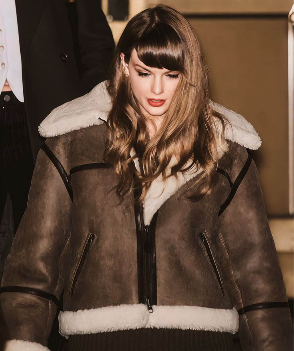 Taylor Swift Shearling Aviator Leather Jacket
