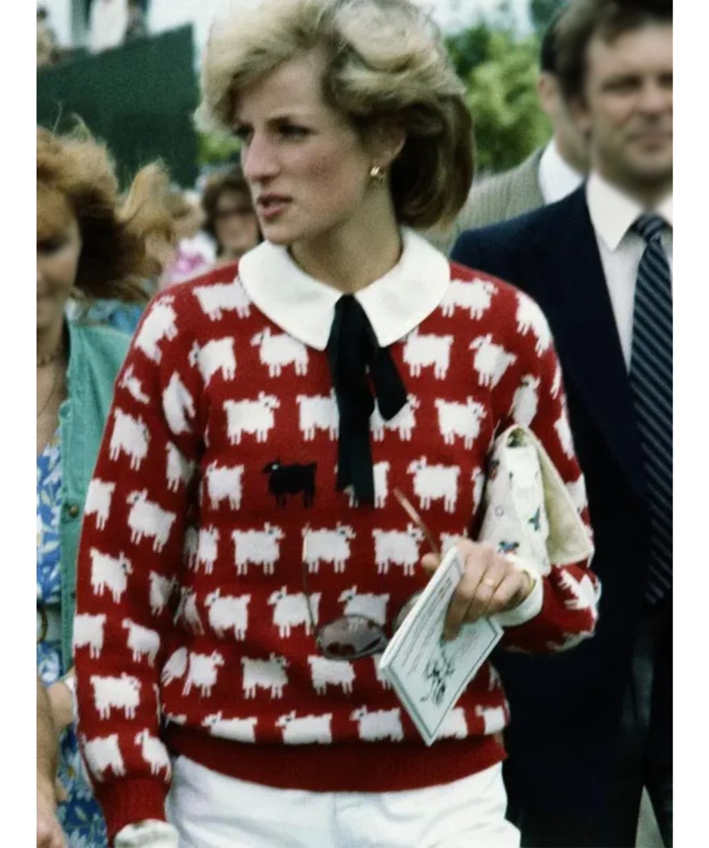 Princess Diana Sheep Pattern Red Sweater