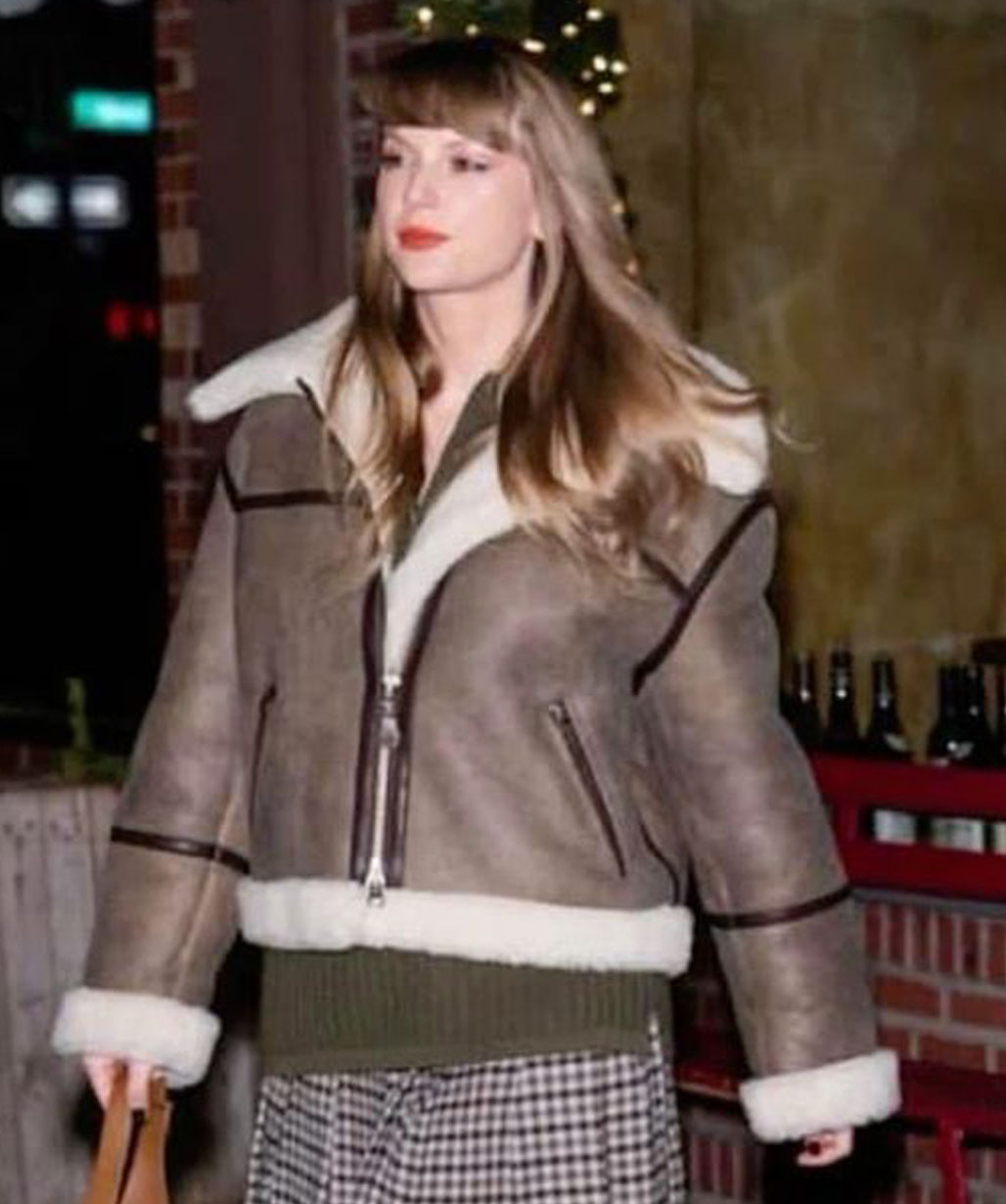 Taylor Swift Shearling Aviator Leather Jacket