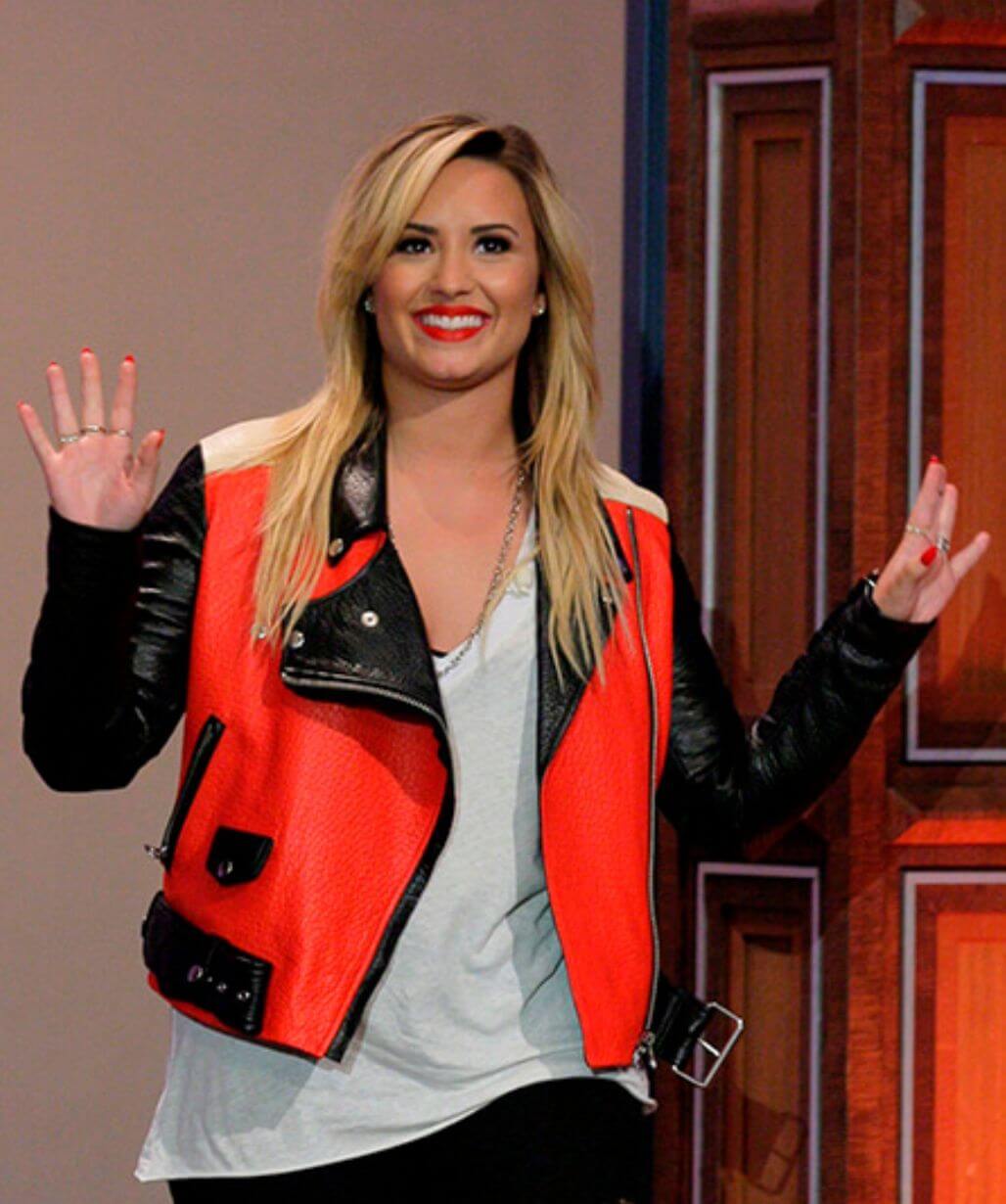Demi Lovato Red Biker Jacket - USA Leather Factory