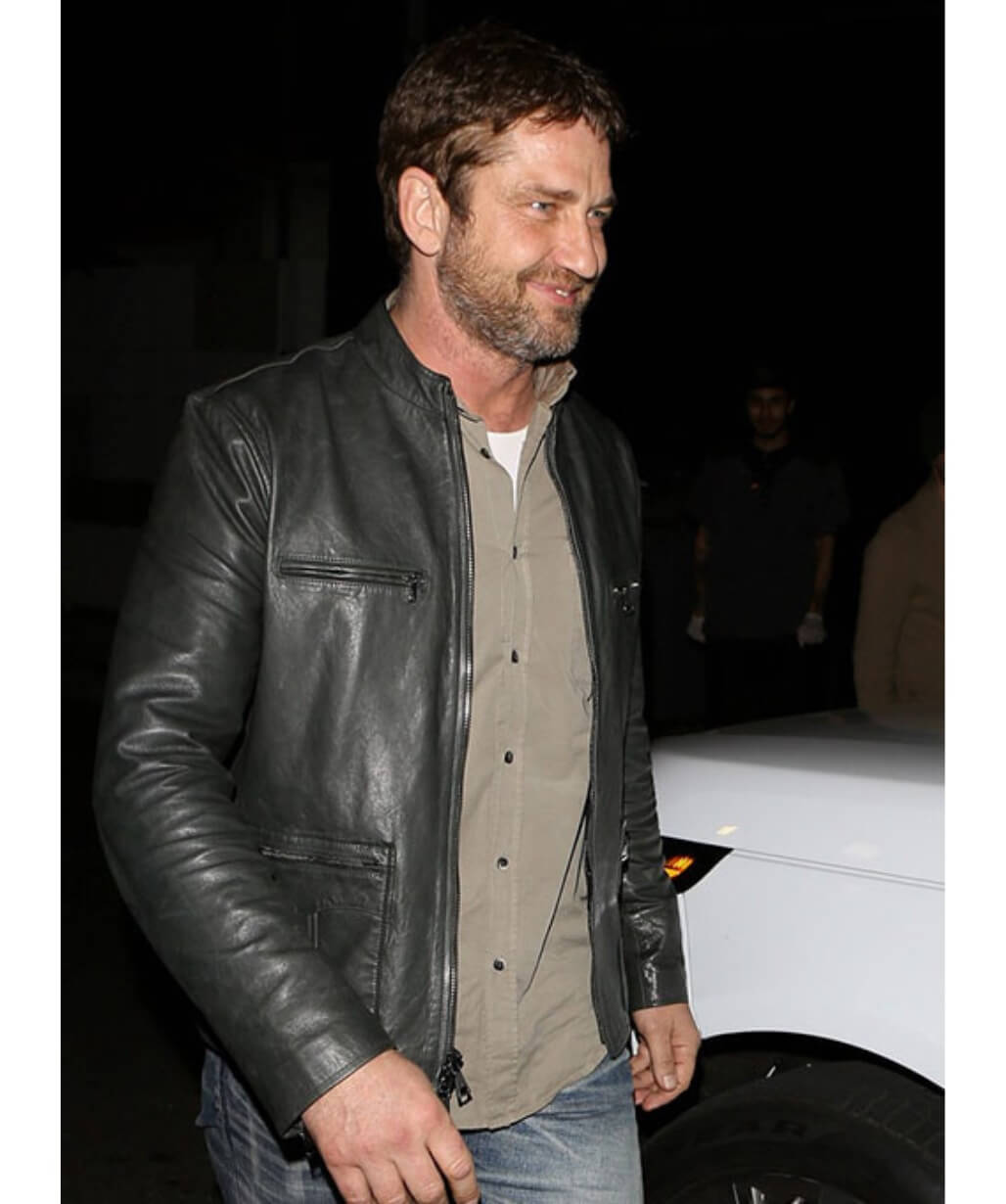 Gerard Butler Black Leather Jacket - USA Leather Factory