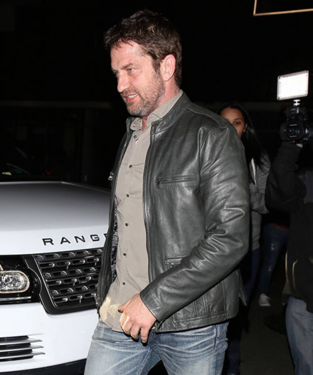 Gerard Butler Black Leather Jacket - USA Leather Factory