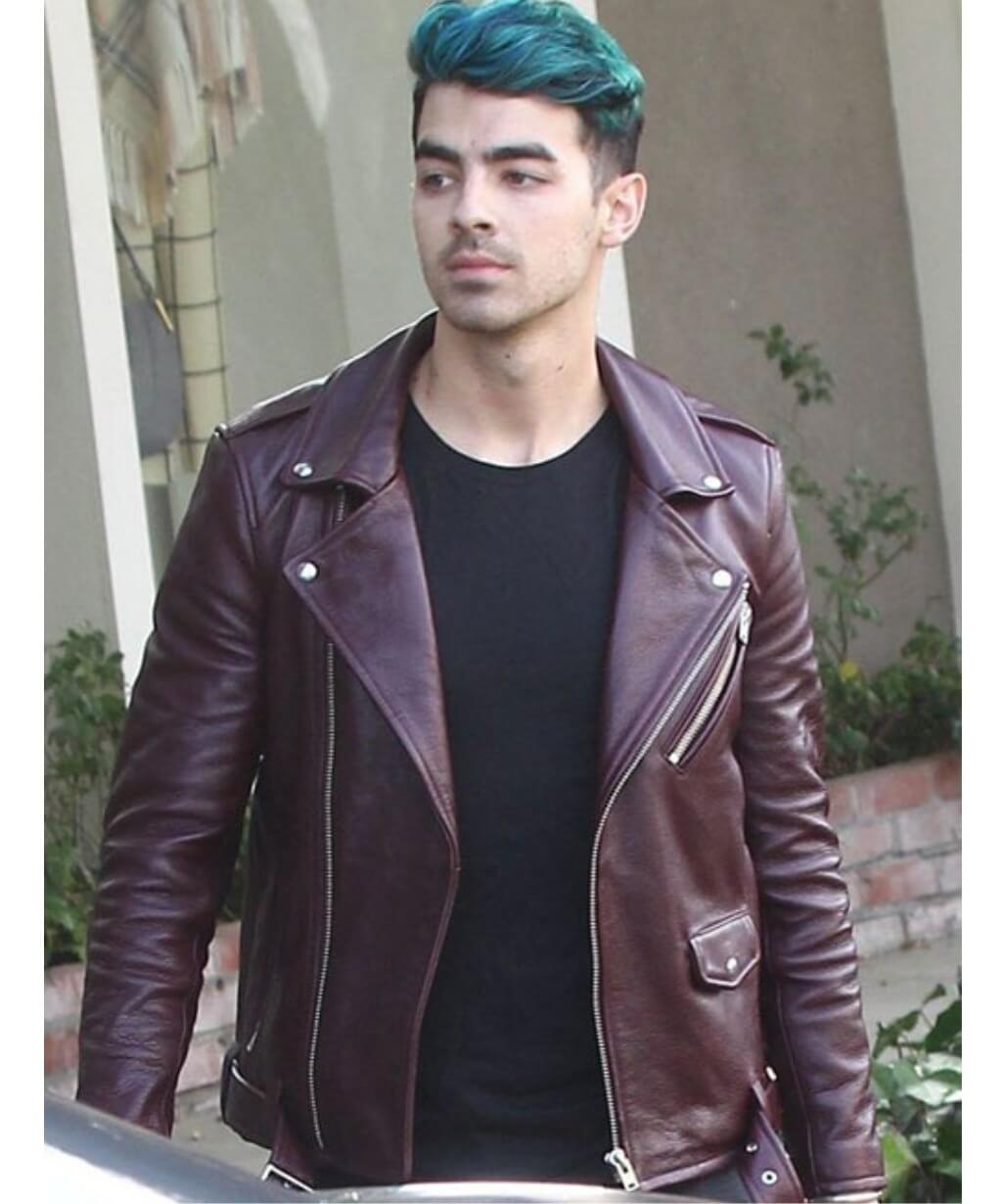 Joe Jones Maroon Biker Leather Jacket - USA Leather Factory