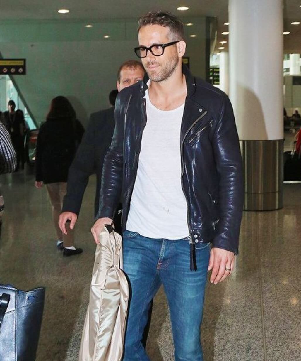 Ryan Reynolds Black Biker Leather Jacket - USA Leather Factory